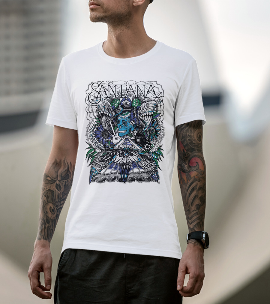 Santana Skull Guitar Art Stn T-Shirt