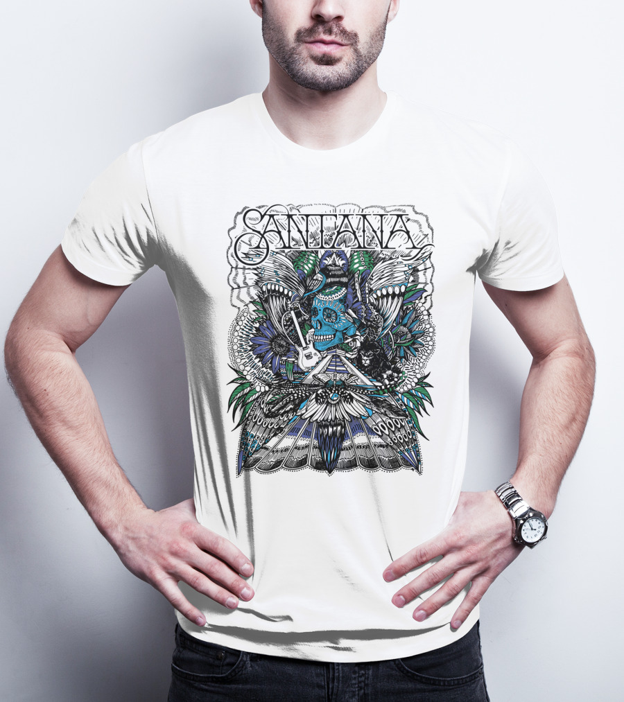 Santana Skull Guitar Art Stn T-Shirt