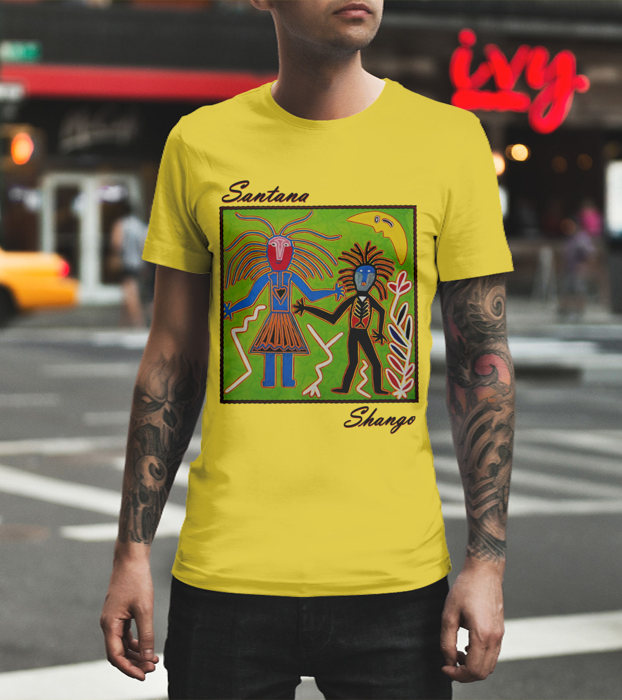 Santana Shango Colorful Tribal Art With Moon And Figures T-Shirt