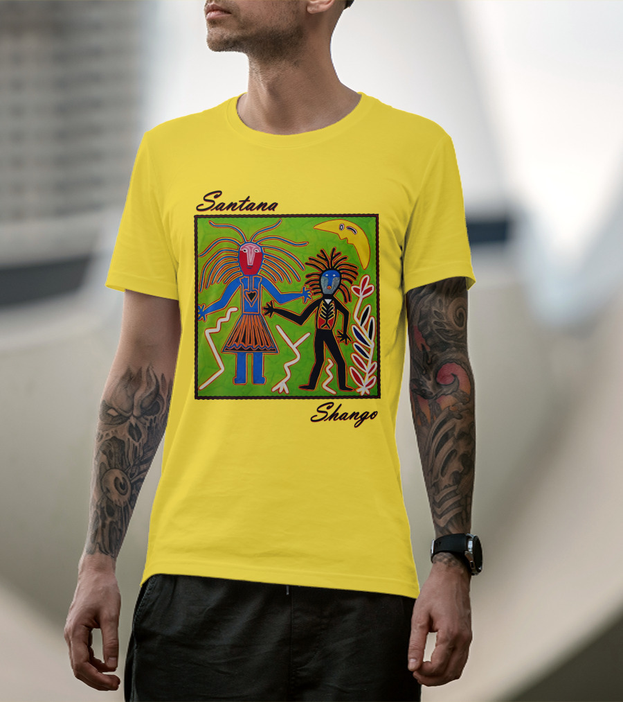 Santana Shango Colorful Tribal Art With Moon And Figures T-Shirt