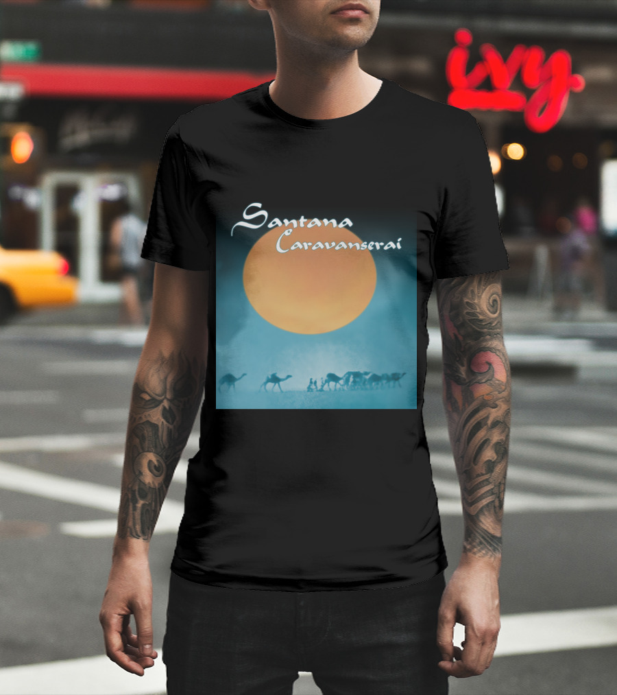 Santana Caravanserai Desert Caravan Under Orange Moon T-Shirt