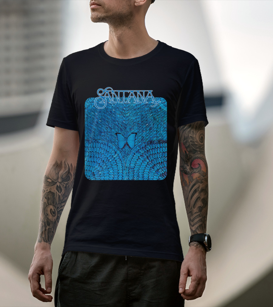 Santana Blue Butterfly And Feathers T-Shirt