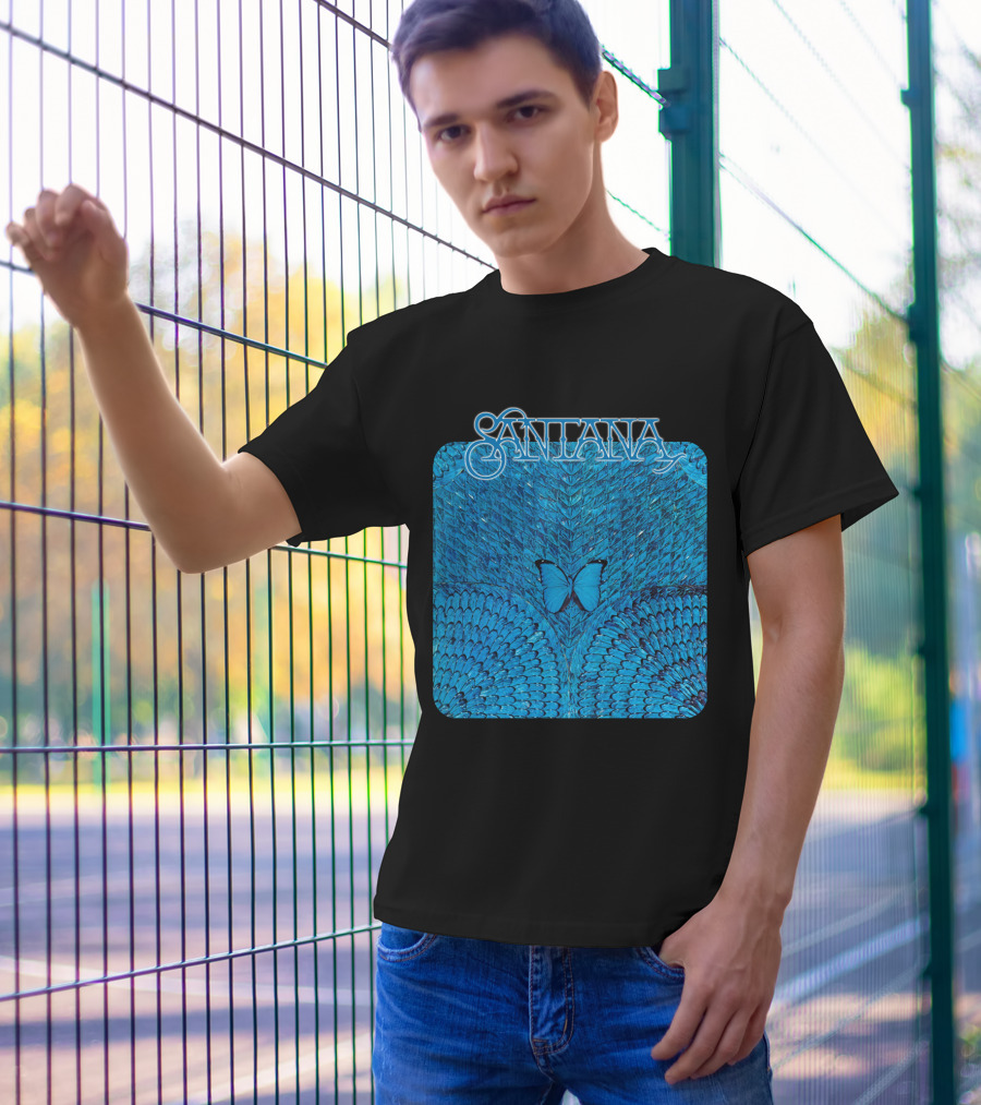 Santana Blue Butterfly And Feathers T-Shirt