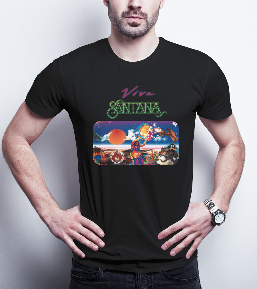 Viva Santana Psychedelic Artwork Collage T-Shirt