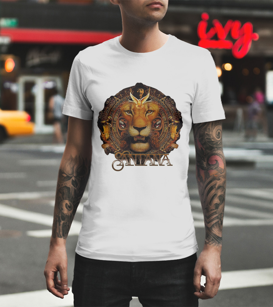 Santana Lion Artwork With Intricate Circular Motif T-Shirt