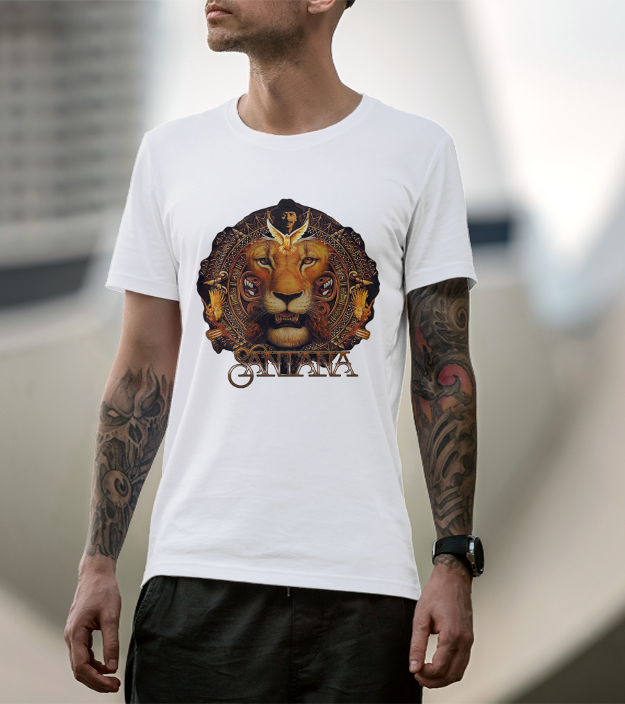 Santana Lion Artwork With Intricate Circular Motif T-Shirt