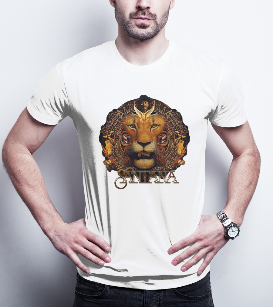 Santana Lion Artwork With Intricate Circular Motif T-Shirt