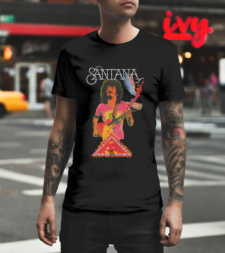 Santana Guitar Art With Angel And Pyramid T-Shirt