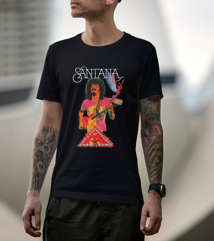 Santana Guitar Art With Angel And Pyramid T-Shirt