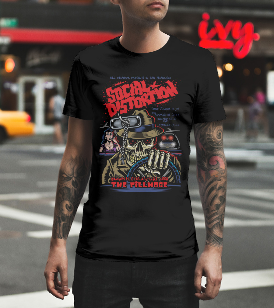 Social Distortion Bill Graham Presents San Francisco The Fillmore January 31 February 1 2 4 2008 Tone Junkies The Aggrolites Inward Eye 22Jacks T-Shirt