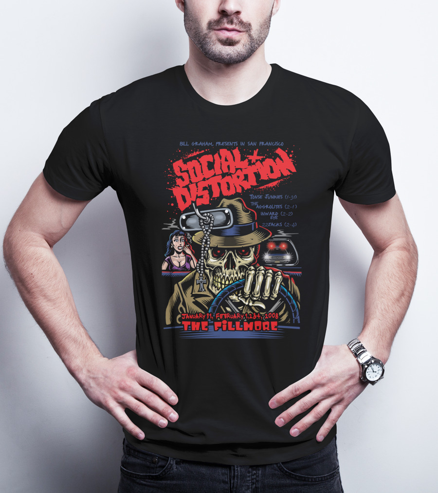 Social Distortion Bill Graham Presents San Francisco The Fillmore January 31 February 1 2 4 2008 Tone Junkies The Aggrolites Inward Eye 22Jacks T-Shirt