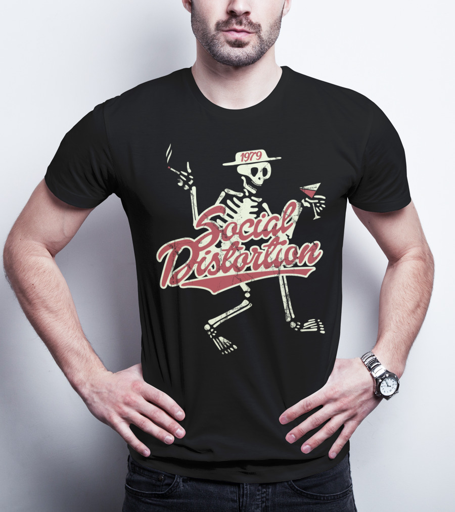 Social Distortion 1979 Skeleton Smoking And Drinking T-Shirt
