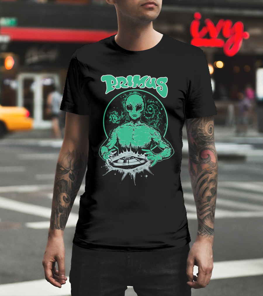 Primus Alien Holding Ufo With Cosmic T-Shirt