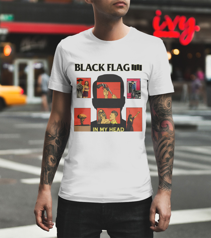 Black Flag In My Head Album Cover Artwork With Iconic Imagery And T-Shirt