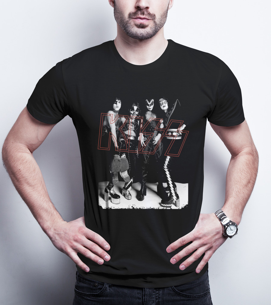 Kiss Band Classic Members Black And Whitephoto T-Shirt