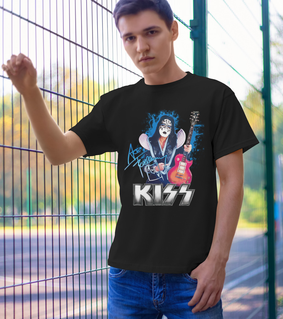 Kiss Ace Frehley Signature Graphic Guitar Art T-Shirt