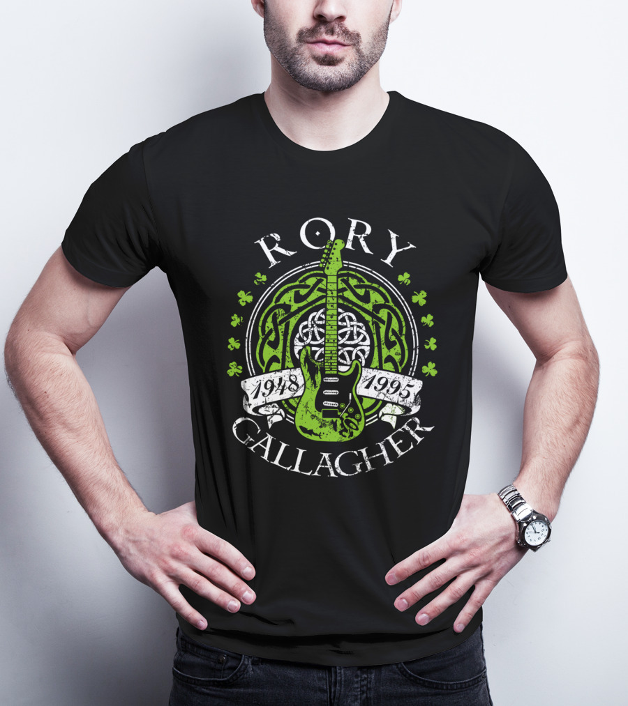 Rory Gallagher 1948-1995 Celtic Guitar And Shamrock T-Shirt
