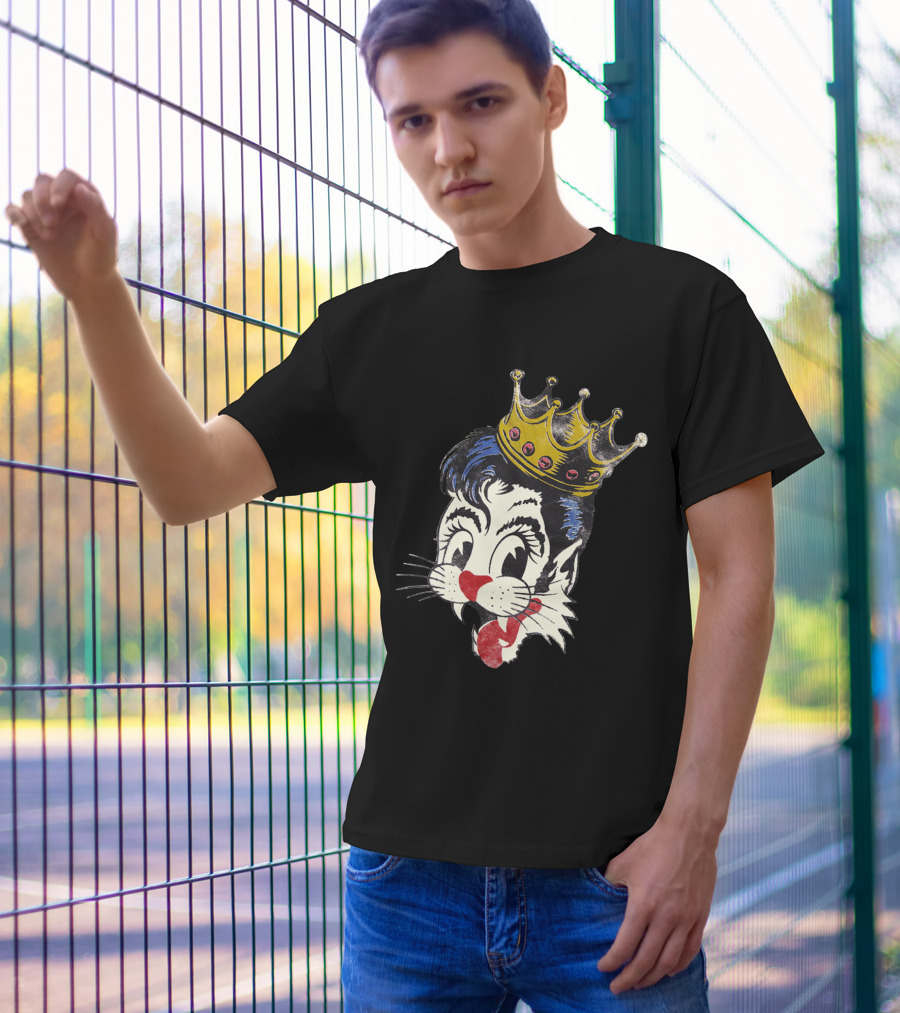 Kiss Cat King Retro Mascot Style With Crown T-Shirt