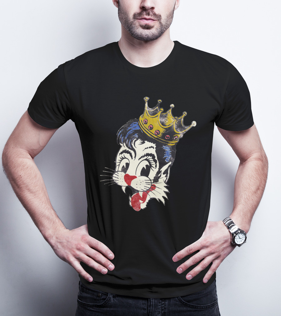 Kiss Cat King Retro Mascot Style With Crown T-Shirt