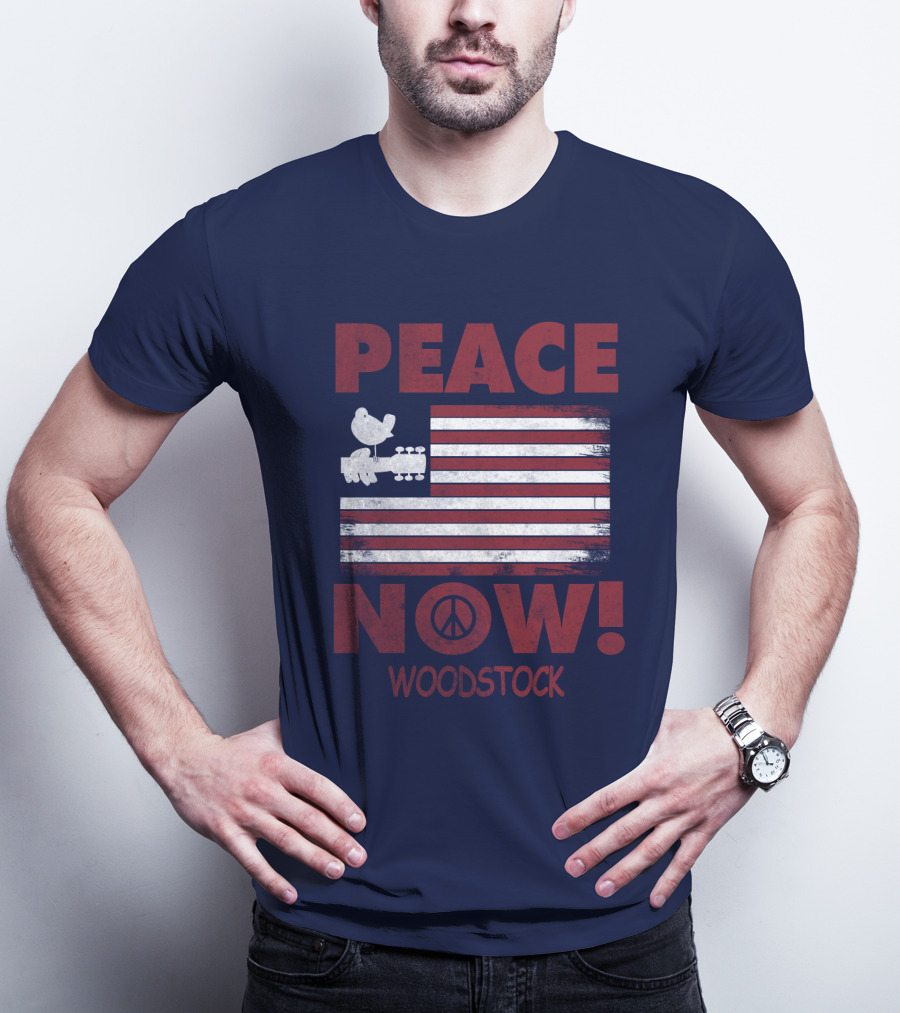 Woodstock Peace Now! American Flag Guitar Bird T-Shirt