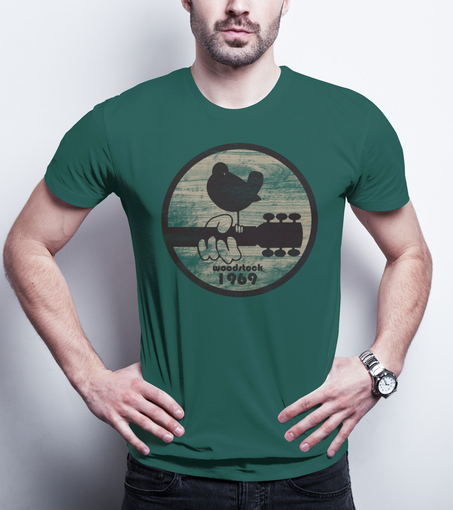 Woodstock 1969 Vintage Bird On Guitar T-Shirt