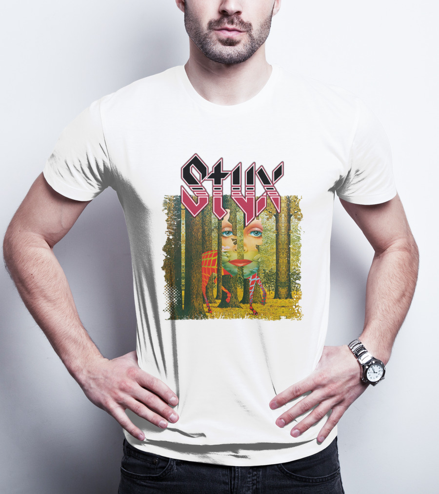 Styx Band Logo And Surreal Forest Face Art T-Shirt