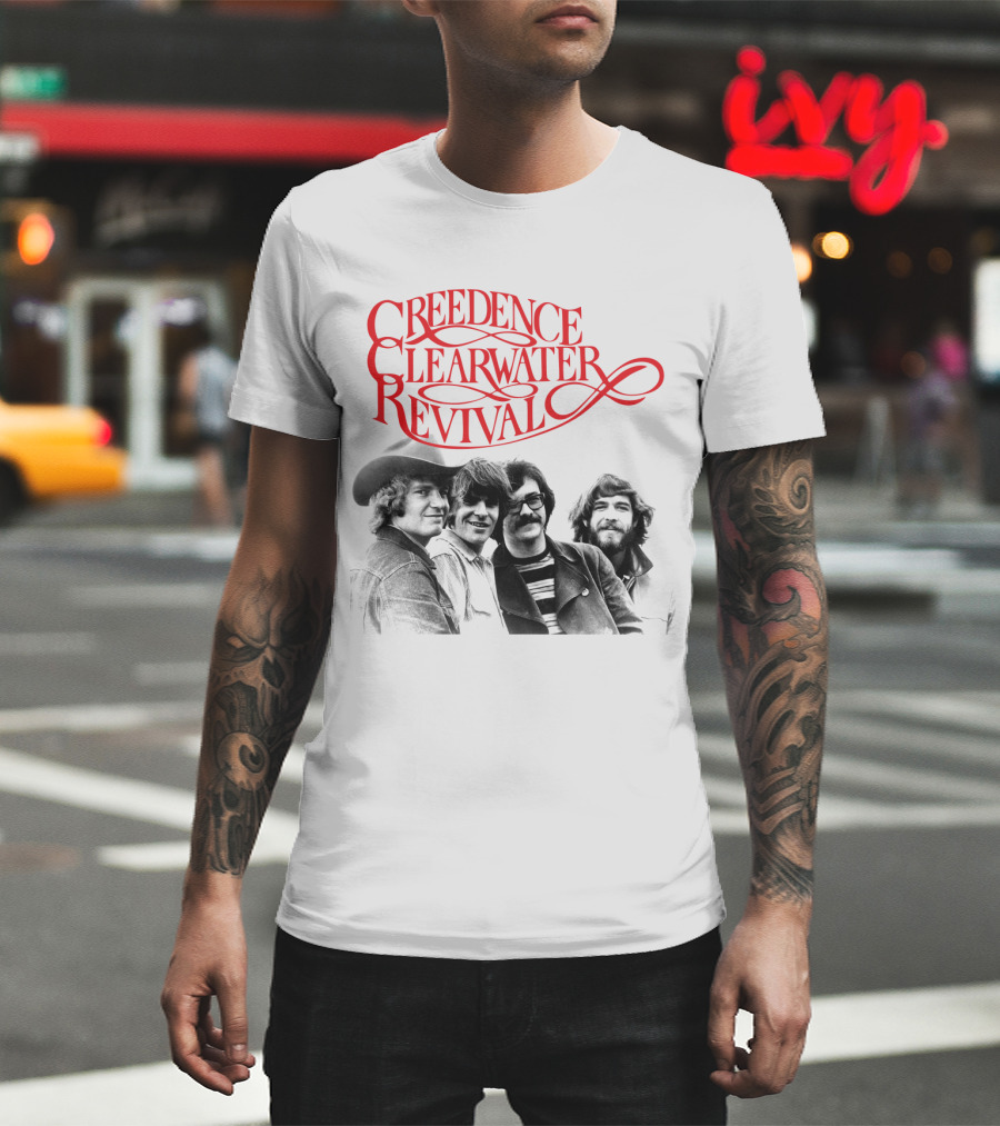 Creedence Clearwater Revival Band Photo Red T-Shirt