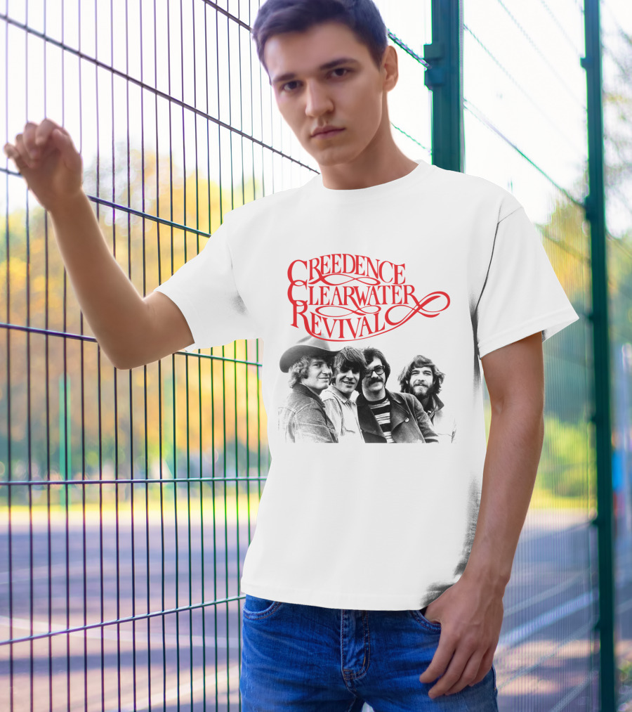 Creedence Clearwater Revival Band Photo Red T-Shirt
