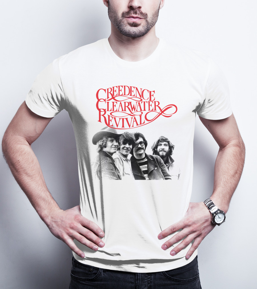 Creedence Clearwater Revival Band Photo Red T-Shirt