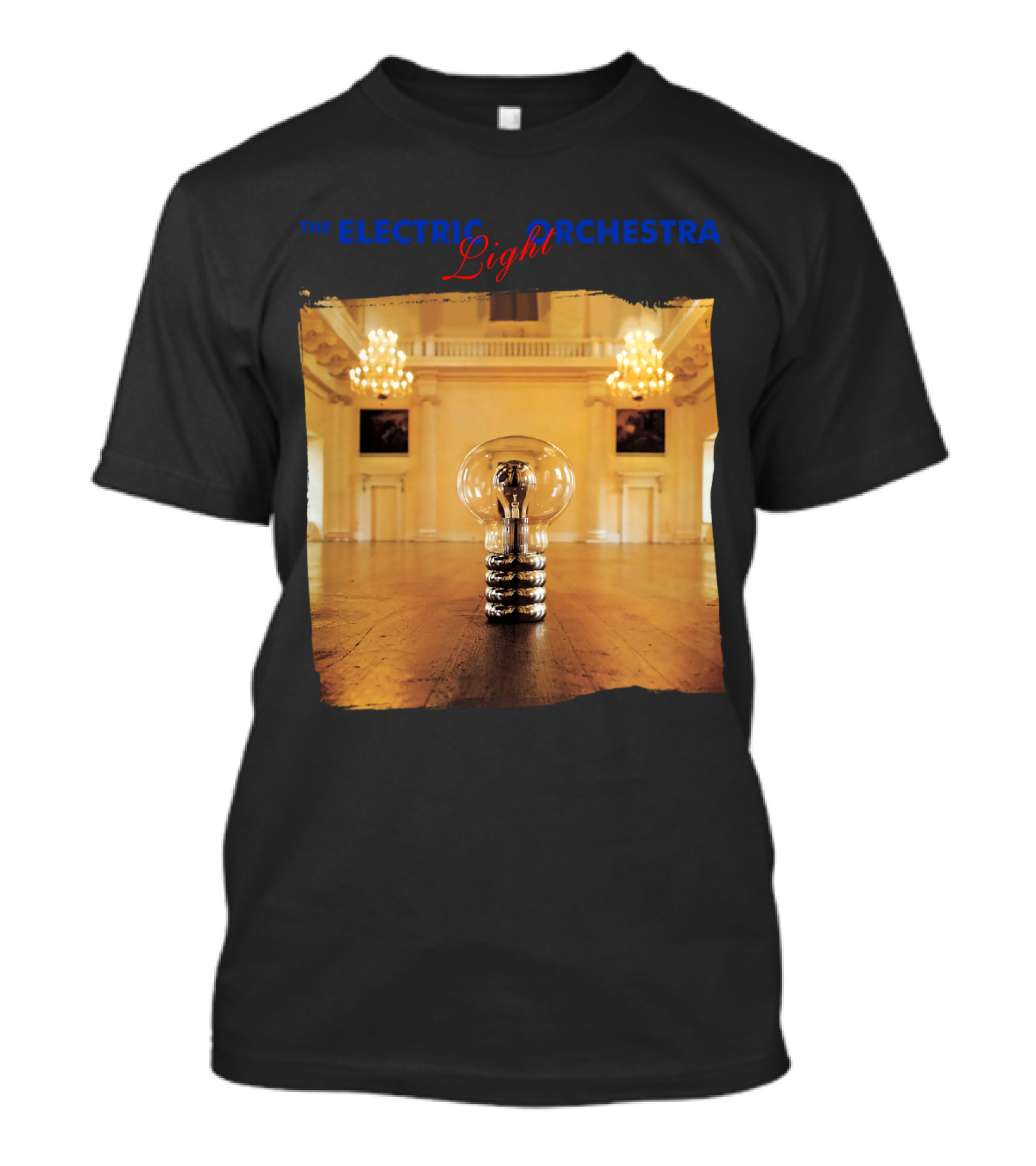 Electric Light Orchestra Lightbulb Room Chandelier Scene T-Shirt