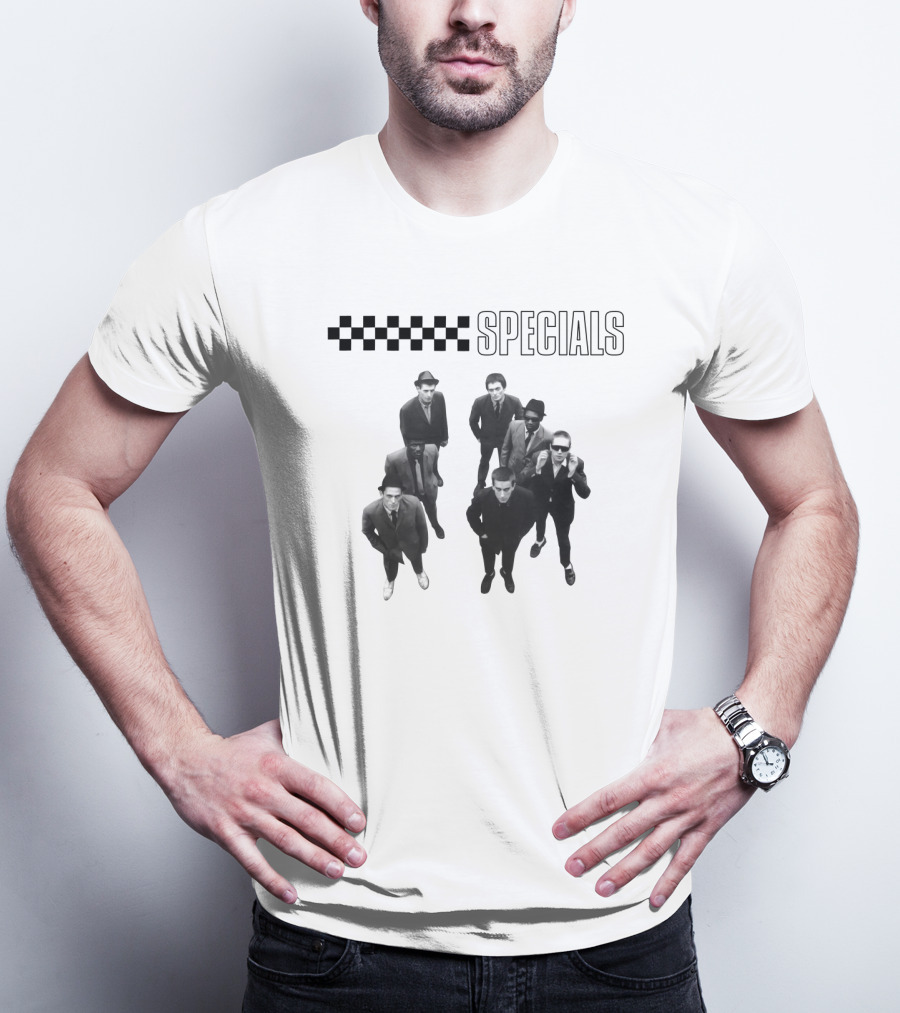 The Specials 2 Tone Ska Band Black-And-White Group Photo With Checkered T-Shirt