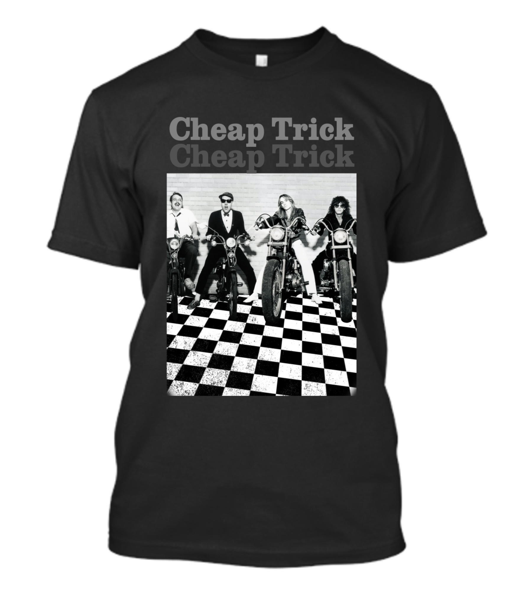 Cheap Trick Band Motorcycles Checkered Floor T-Shirt