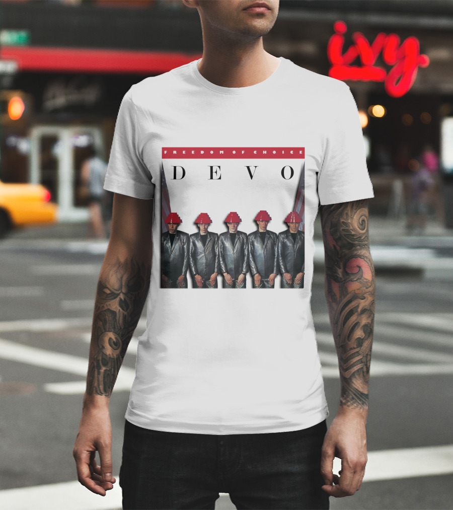 Freedom Of Choice Devo Red Hat Band Members T-Shirt