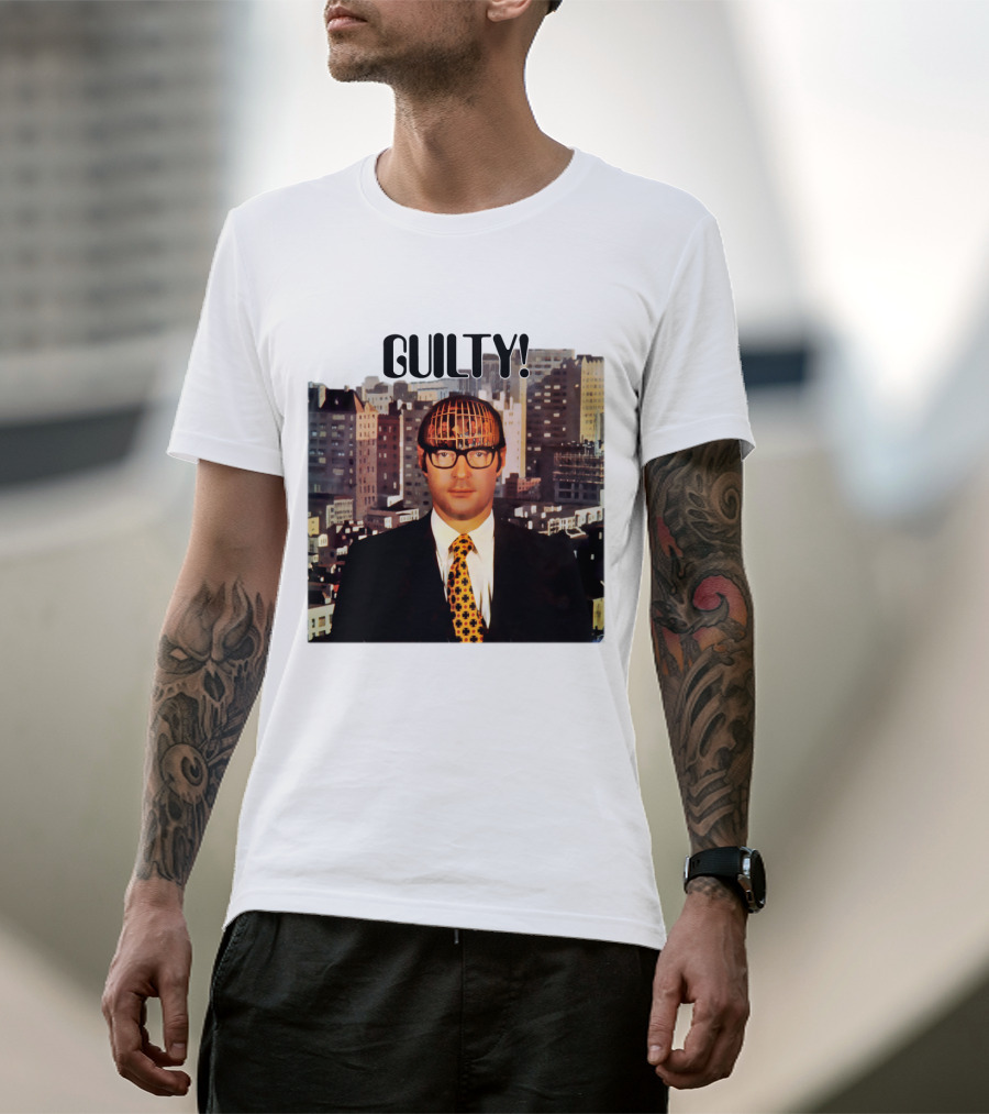 Guilty! Man With Cityscape Cage Head T-Shirt