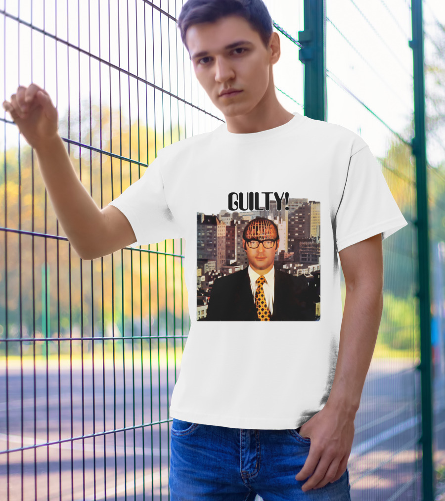 Guilty! Man With Cityscape Cage Head T-Shirt