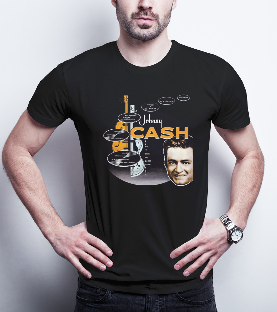 Johnny Cash Man In Black Hot And Blue Guitar Songs T-Shirt