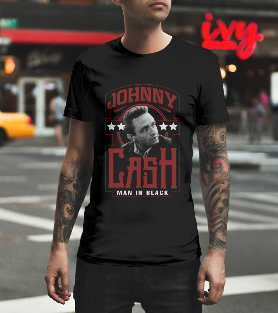 Johnny Cash Man In Black Stars Retro Style T-Shirt