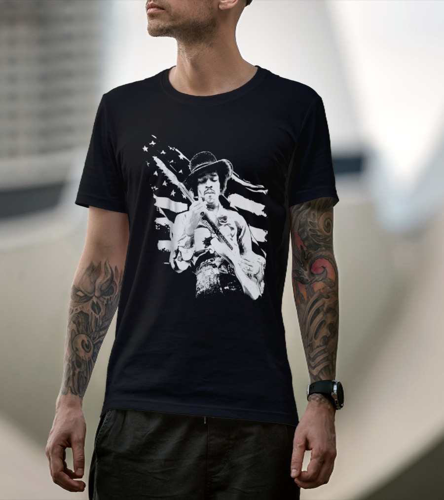 Jimi Hendrix American Flag Guitar Tribute T-Shirt