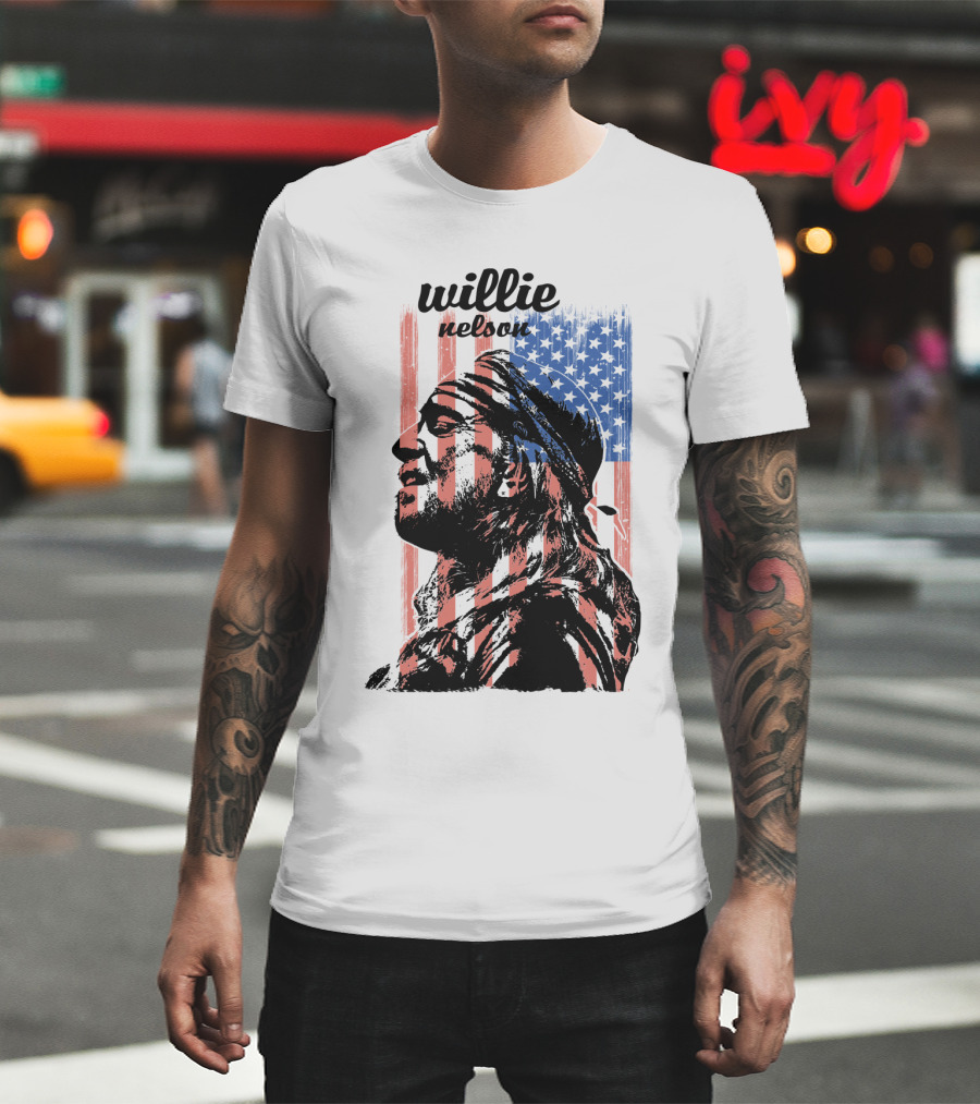Willie Nelson American Flag Profile T-Shirt