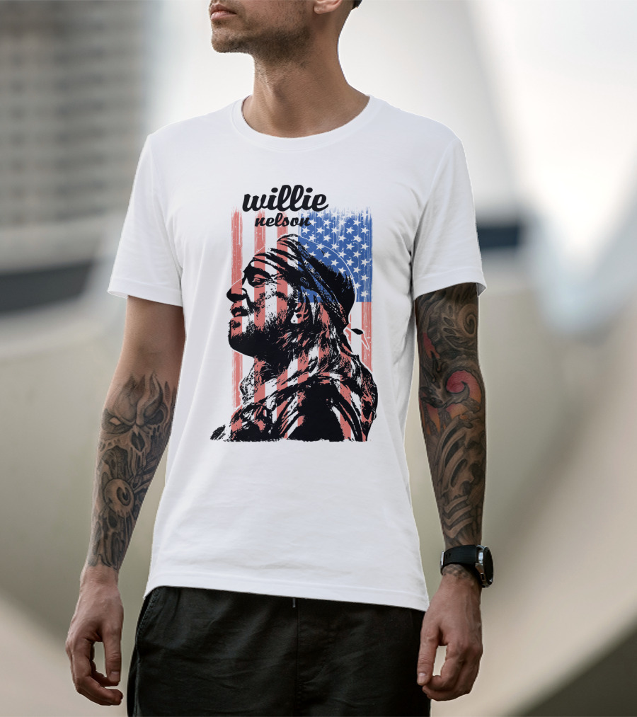 Willie Nelson American Flag Profile T-Shirt