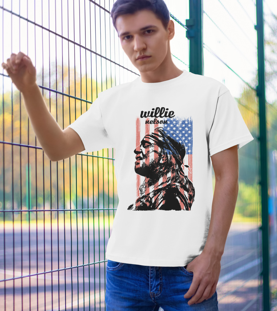 Willie Nelson American Flag Profile T-Shirt