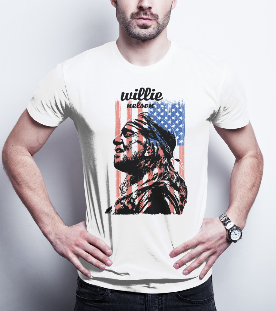 Willie Nelson American Flag Profile T-Shirt
