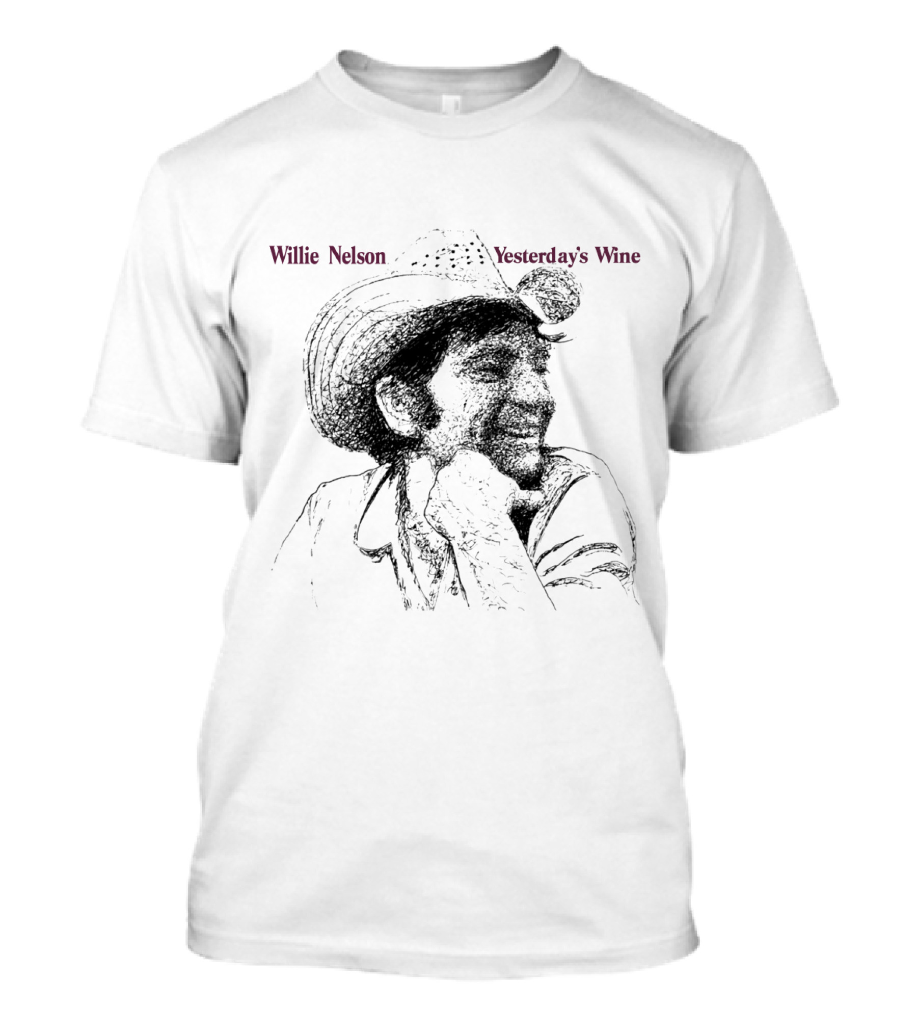 Willie Nelson Yesterday's Wine Portraitcowboy Hat Sketch T-Shirt
