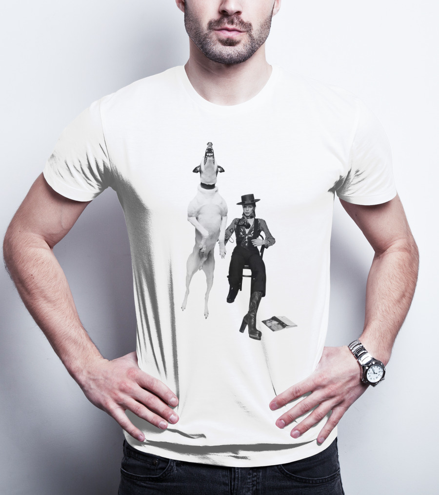 High Jumping Dog And Stylish Figure In Western Attire T-Shirt