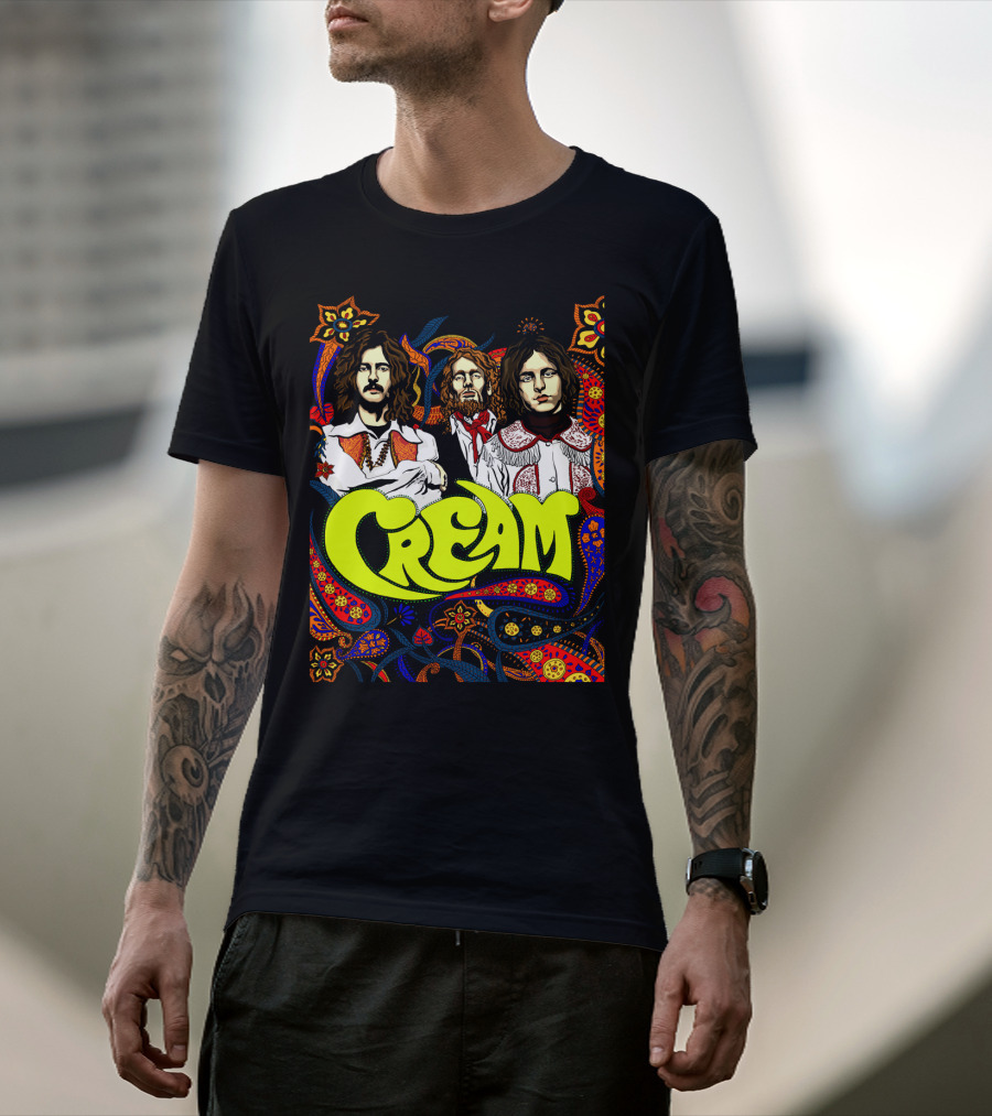 Cream Psychedelic Music Legends Portrait With Vibrant 60s T-Shirt