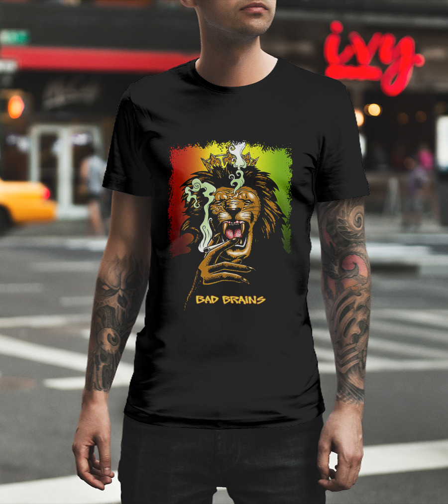 Bad Brains Lion Smoking Regal Crown Rasta Colors T-Shirt