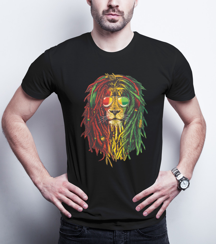 Lion With Rasta Colors And Sunglasses T-Shirt