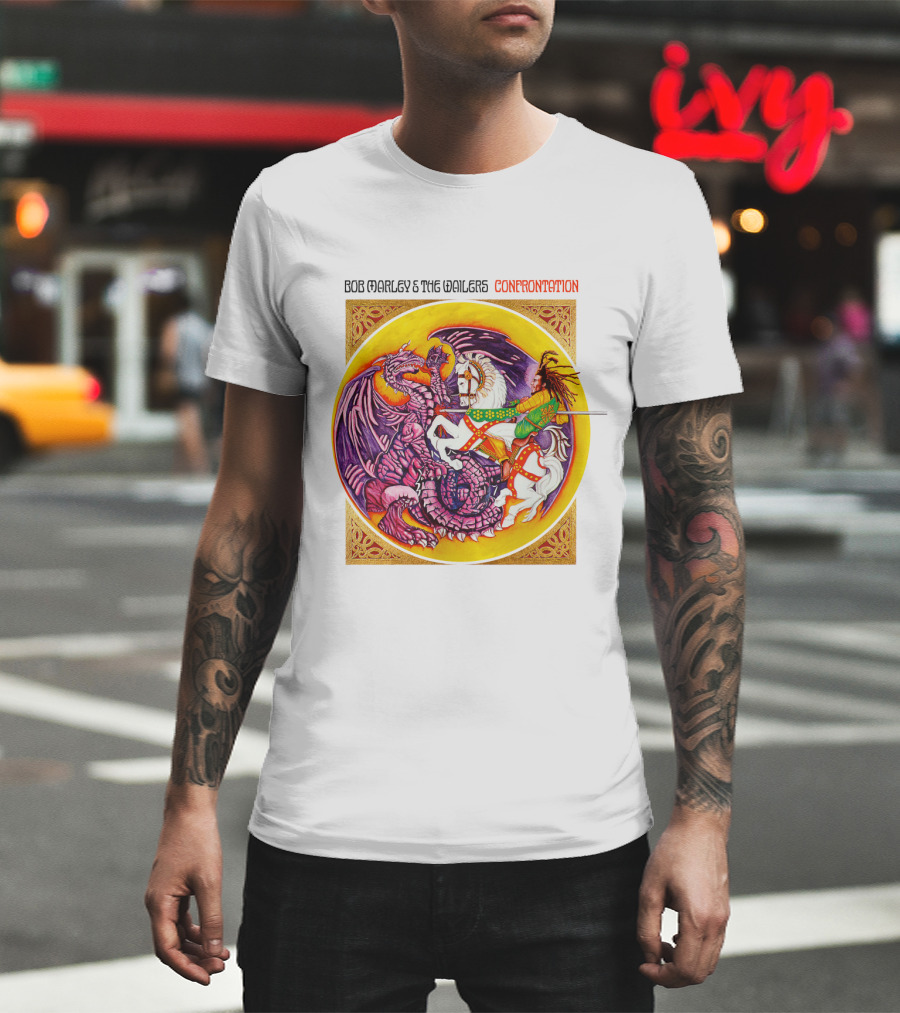 Bob Marley And The Wailers Confrontation Album Cover Dragon And Knight T-Shirt