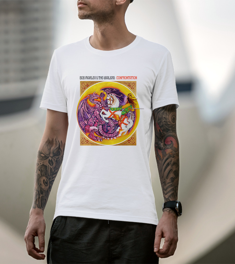 Bob Marley And The Wailers Confrontation Album Cover Dragon And Knight T-Shirt