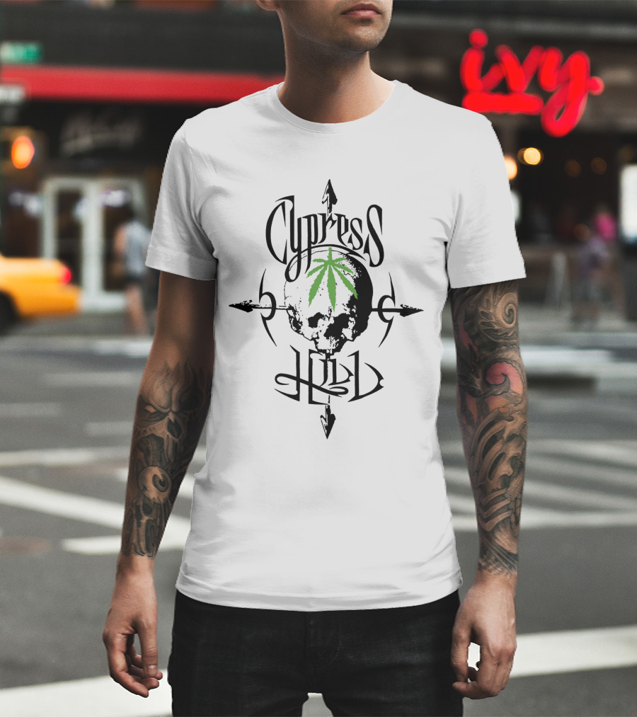 Cypress Hill Skull Logo With Green Leaf And Arrows T-Shirt